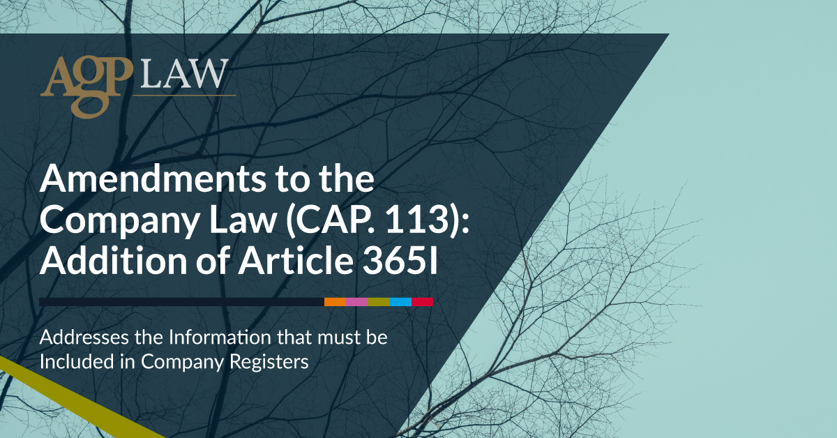 Amendments to the Company Law (CAP. 113): Addition of Article 365I ...